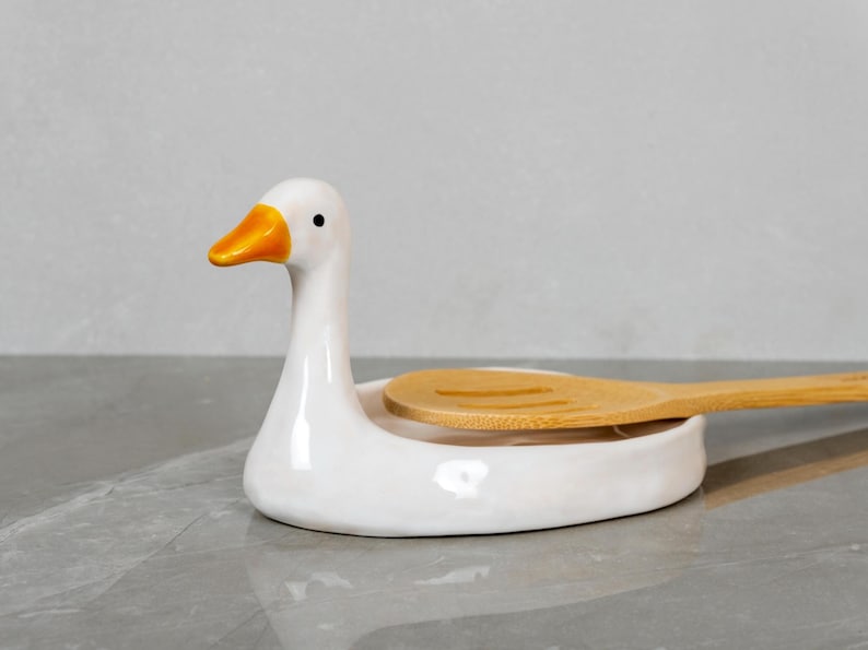Goose Spoon Rest - White Duck Ceramic Kitchen Decor - Etsy