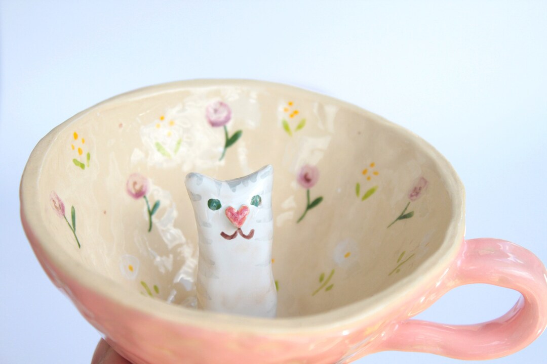 Cute Pink Cat Cups With A Funny Cats Inside - Etsy