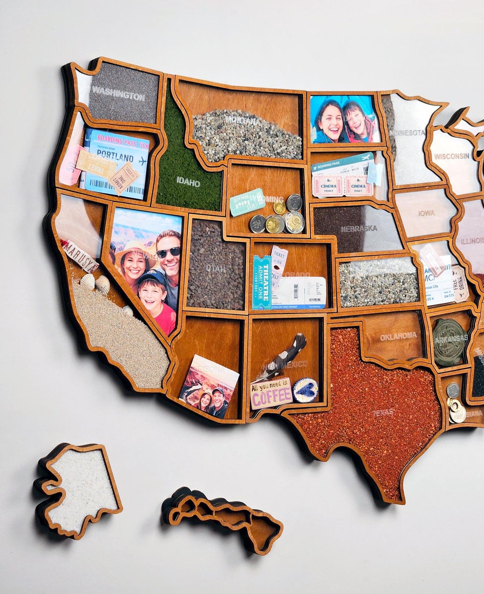 US Travel Map Shadow Box for Travel Memories, Display Stand - Etsy