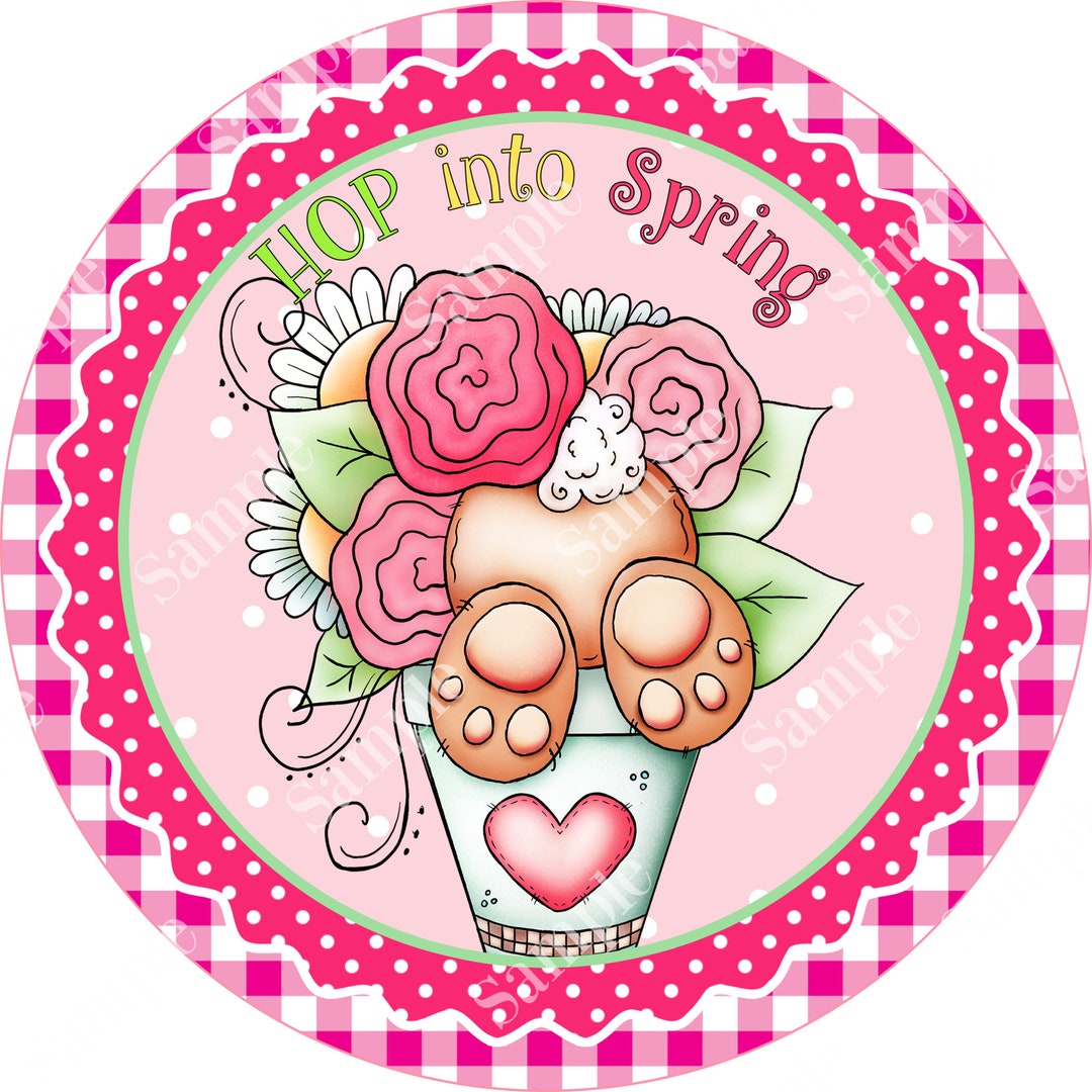 Hop Into Spring Bunny Sign - Spring Sign for Wreaths - Door Hanger ...