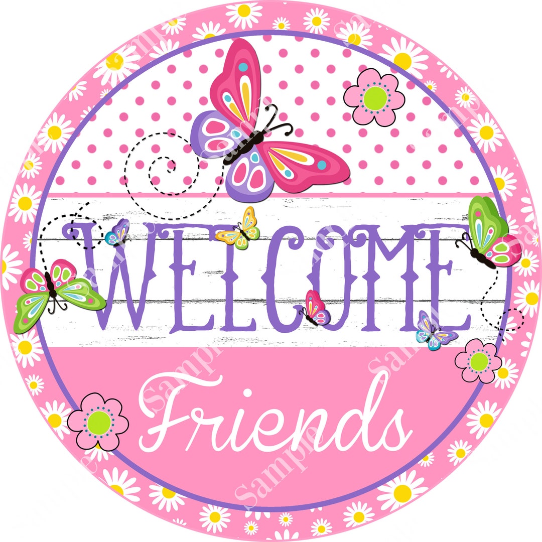 Butterfly Welcome Sign - Round Spring Summer Sign for Wreaths - Bee ...