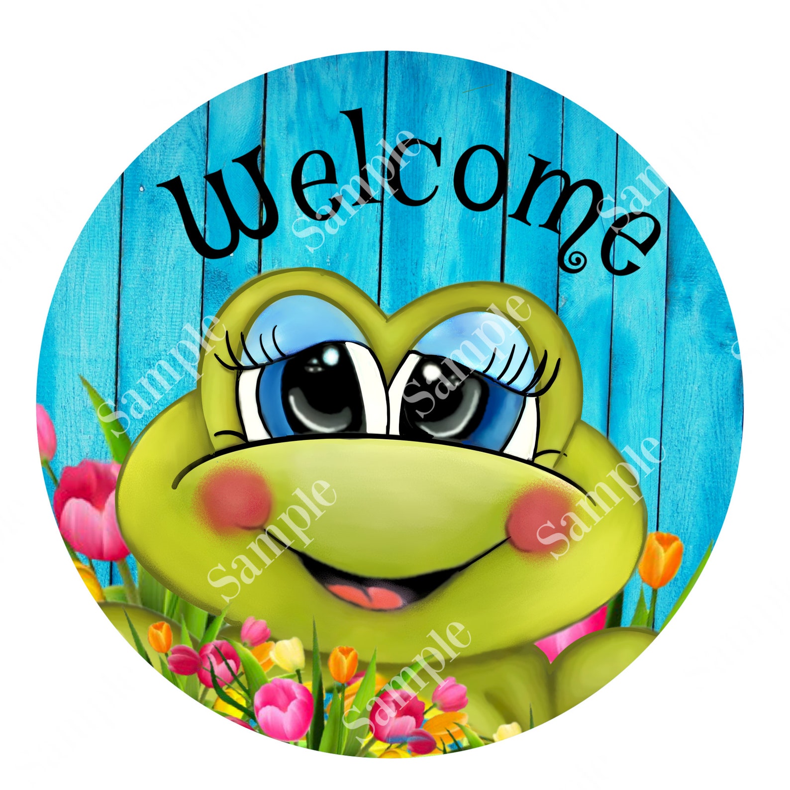Frog Welcome Sign Round Spring Summer Sign for Wreaths - Etsy