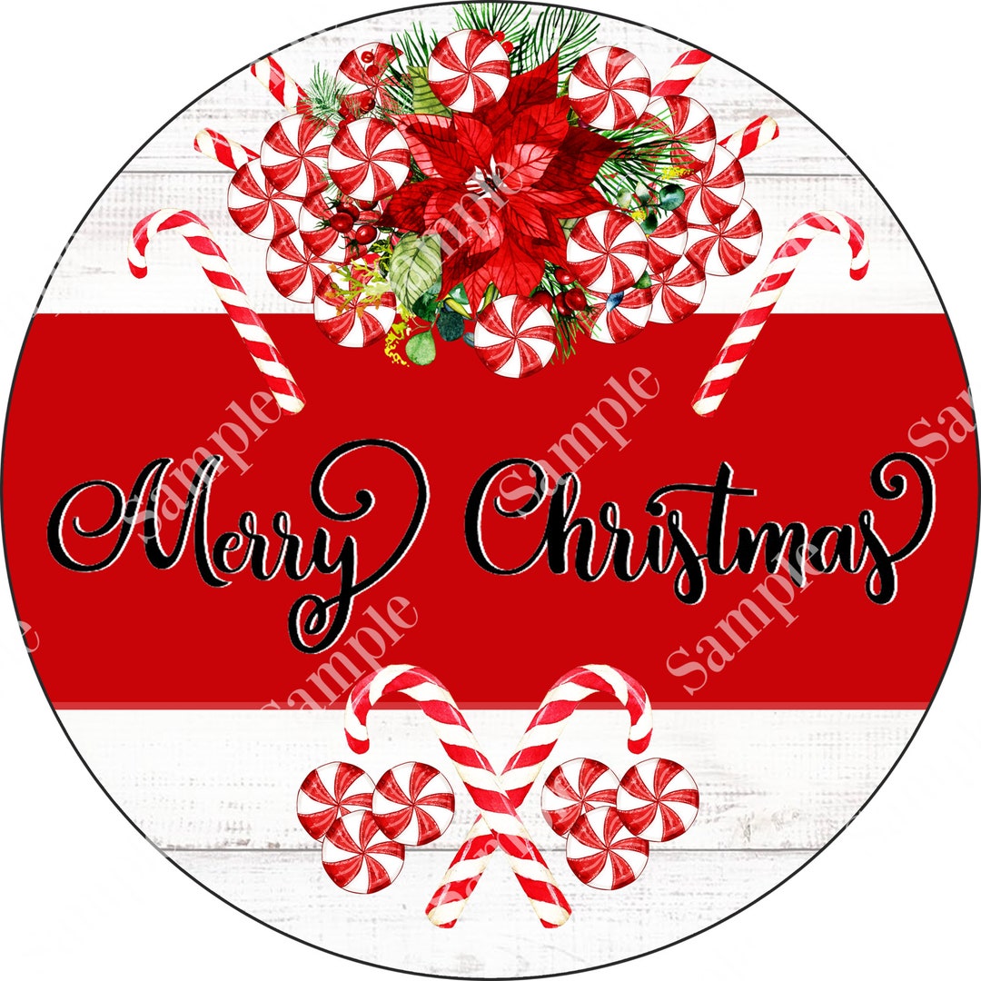 Merry Christmas Candy Cane Christmas Sign - Round Christmas Sign ...