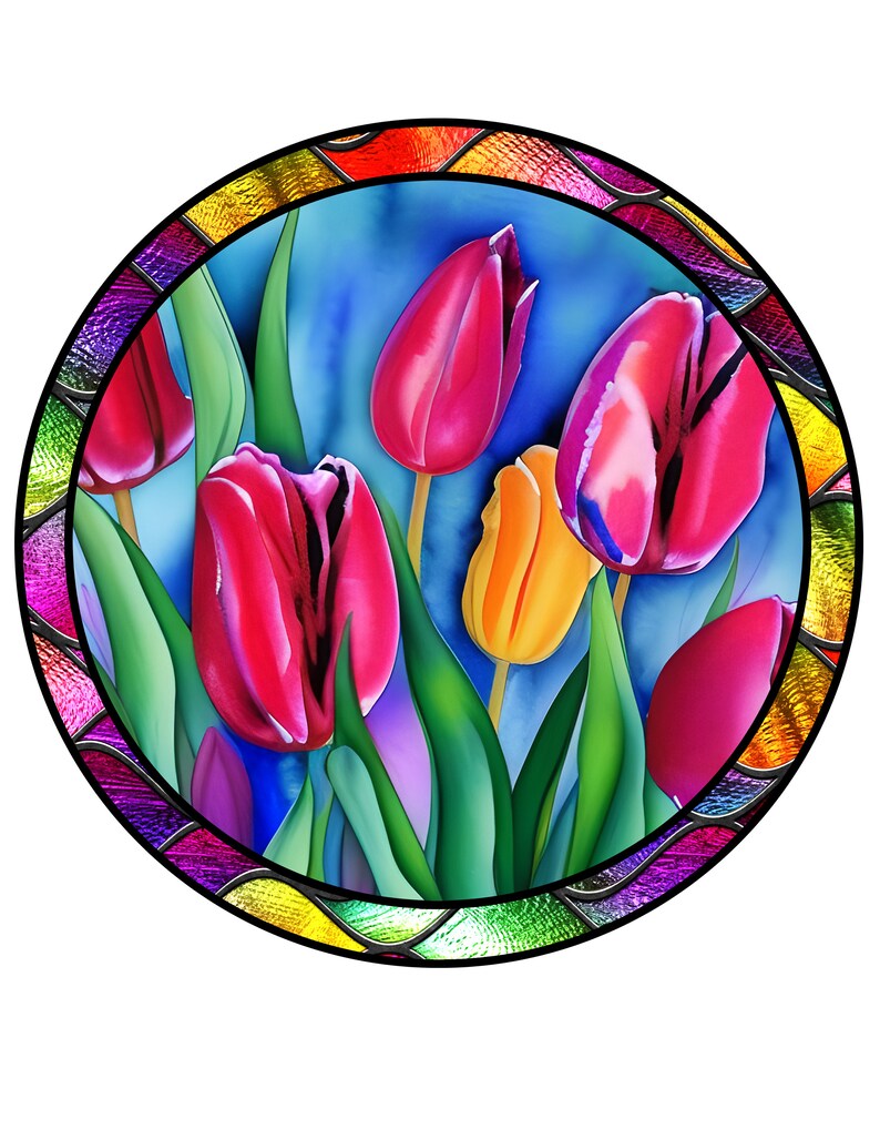 Stained Glass Spring Tulip Sign - Stained Glass Spring Summer Sign for ...