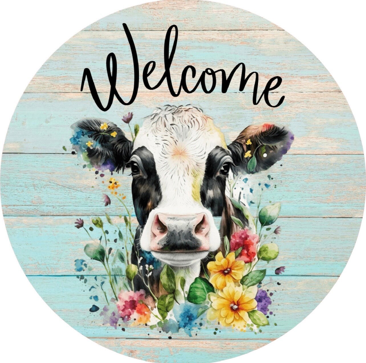 Welcome Floral Heifer Cow Farmhouse Sign Rustic Cow Wreath - Etsy