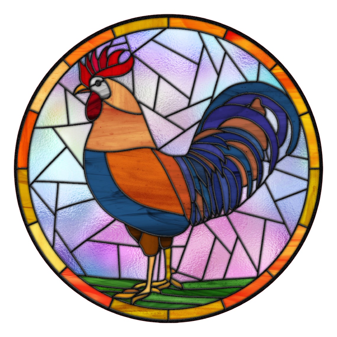 Round Faux Stained Glass Rooster Sign Rooster Wreath Sign - Etsy
