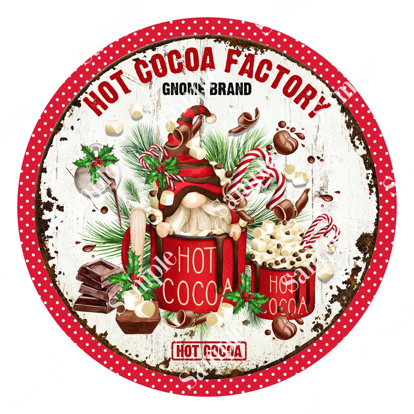 Hot Cocoa Gnome Vintage Christmas Sign Christmas Wreath Sign - Etsy