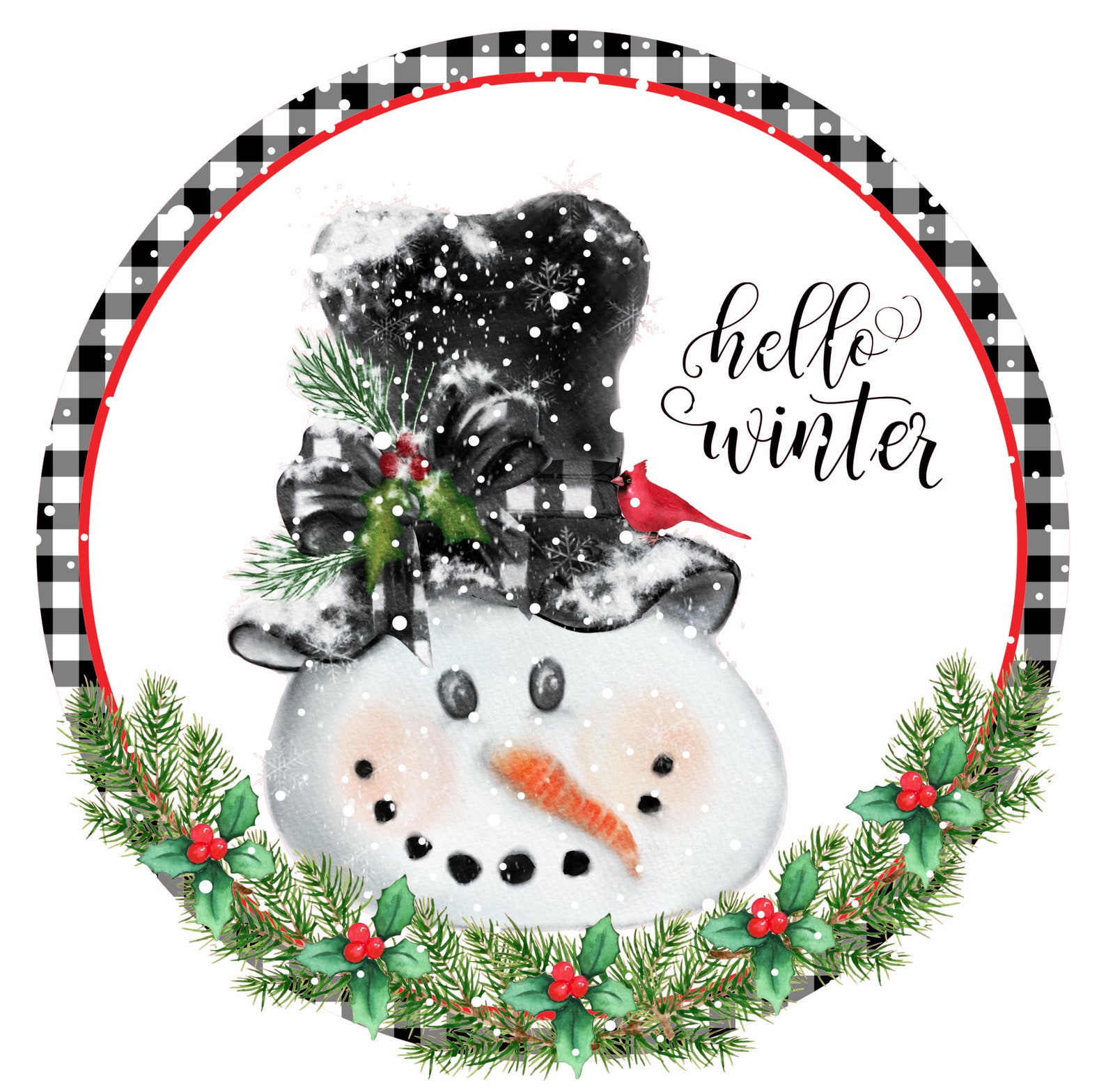 Hello Winter Snowman Sign Round Christmas Sign Wreaths - Etsy