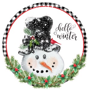 Hello Winter Snowman Sign - Round Christmas Sign Wreaths - Wreath Sign ...