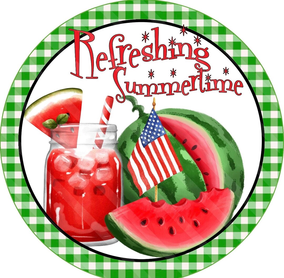 Refreshing Summer Watermelon Sign - Round Summer Sign for Wreaths ...