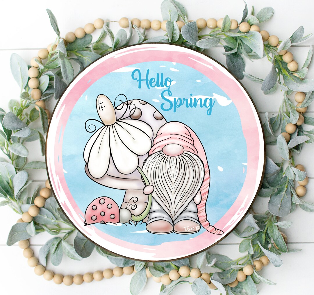 Hello Spring Gnome Sign - Wooden Spring Sign for Wreaths - Spring Sign ...