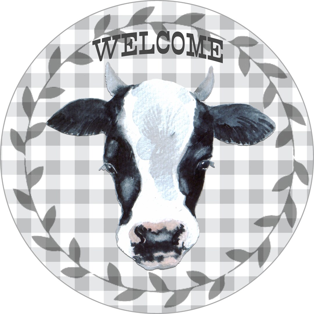 Rustic Welcome Cow Farmhouse Sign Round Sign Craft Supplies Cow Wreath ...