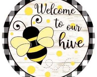 Hello Bumble Bee Sign, Round Spring Summer Sign for Wreaths, Bee Wreath ...