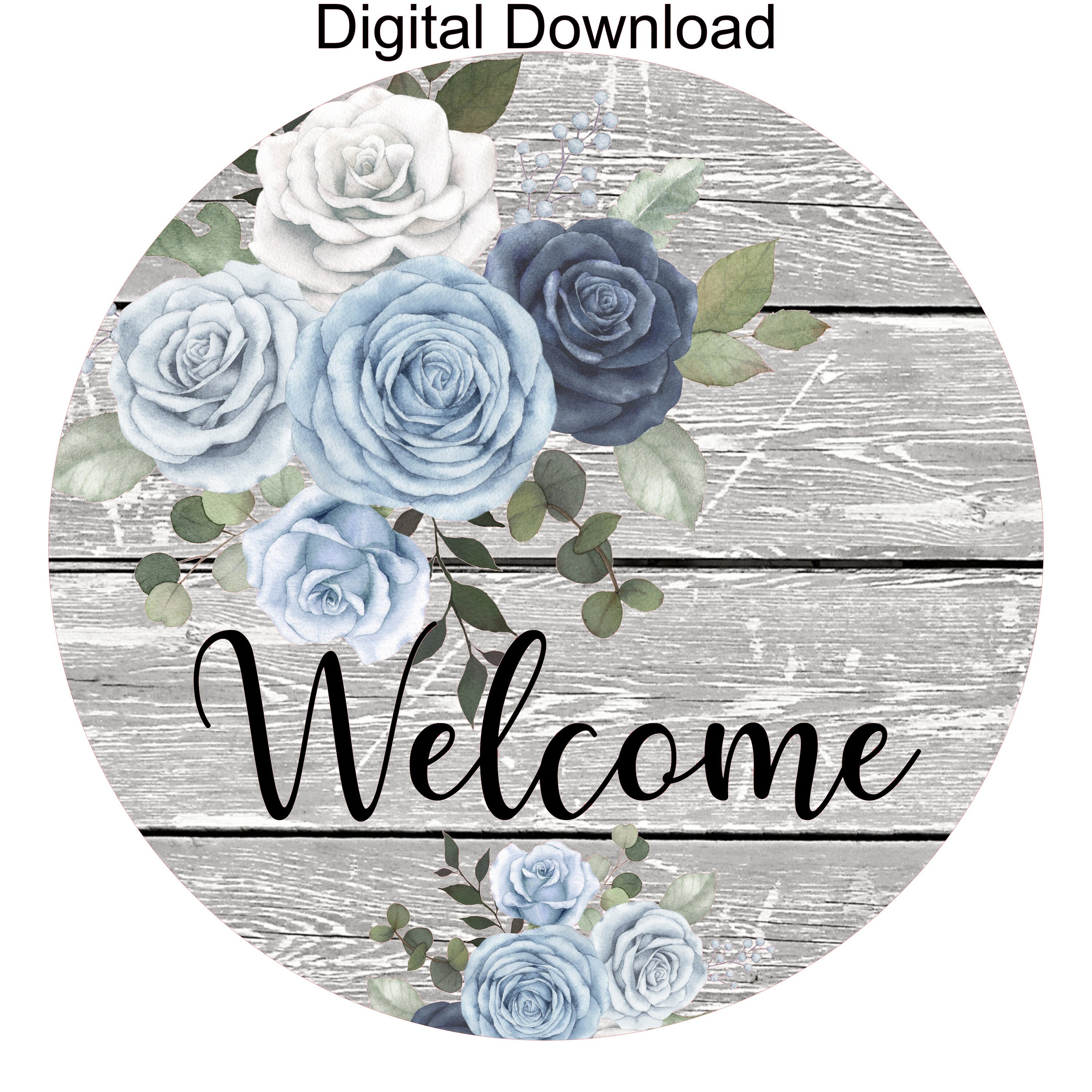 Spring Printable, Sublimation Graphic, Farmhouse Blue Grey Floral ...