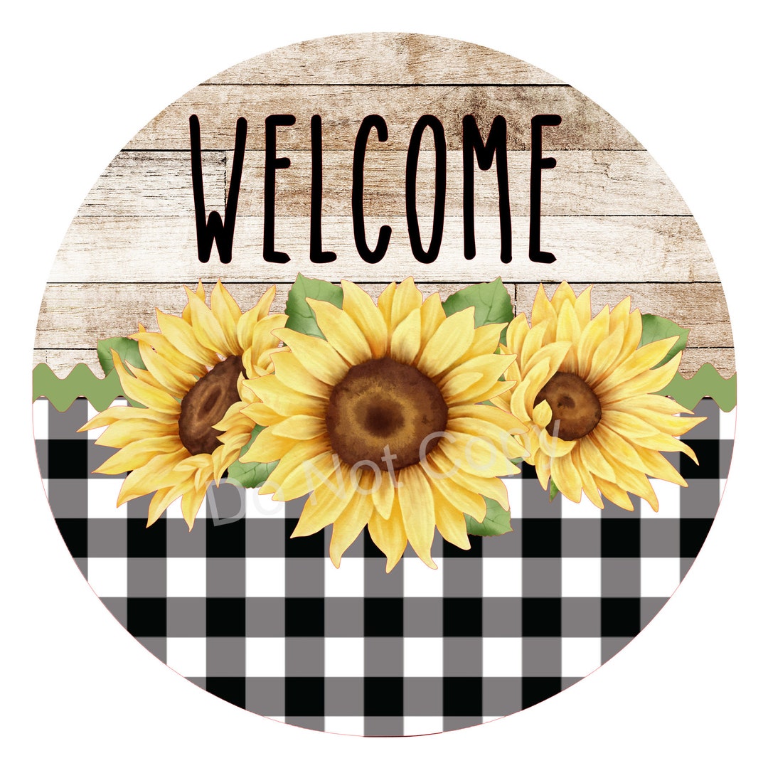 Rustic Welcome Black Buffalo Plaid Sunflower Sign, Door Hanger ...