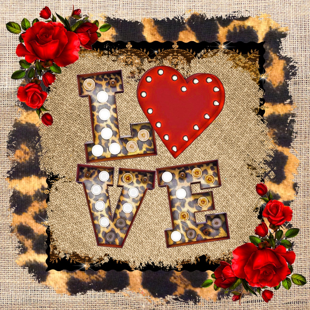 Love Leopard Roses Valentine Sign - Valentine Wreath Sign - Wooden ...