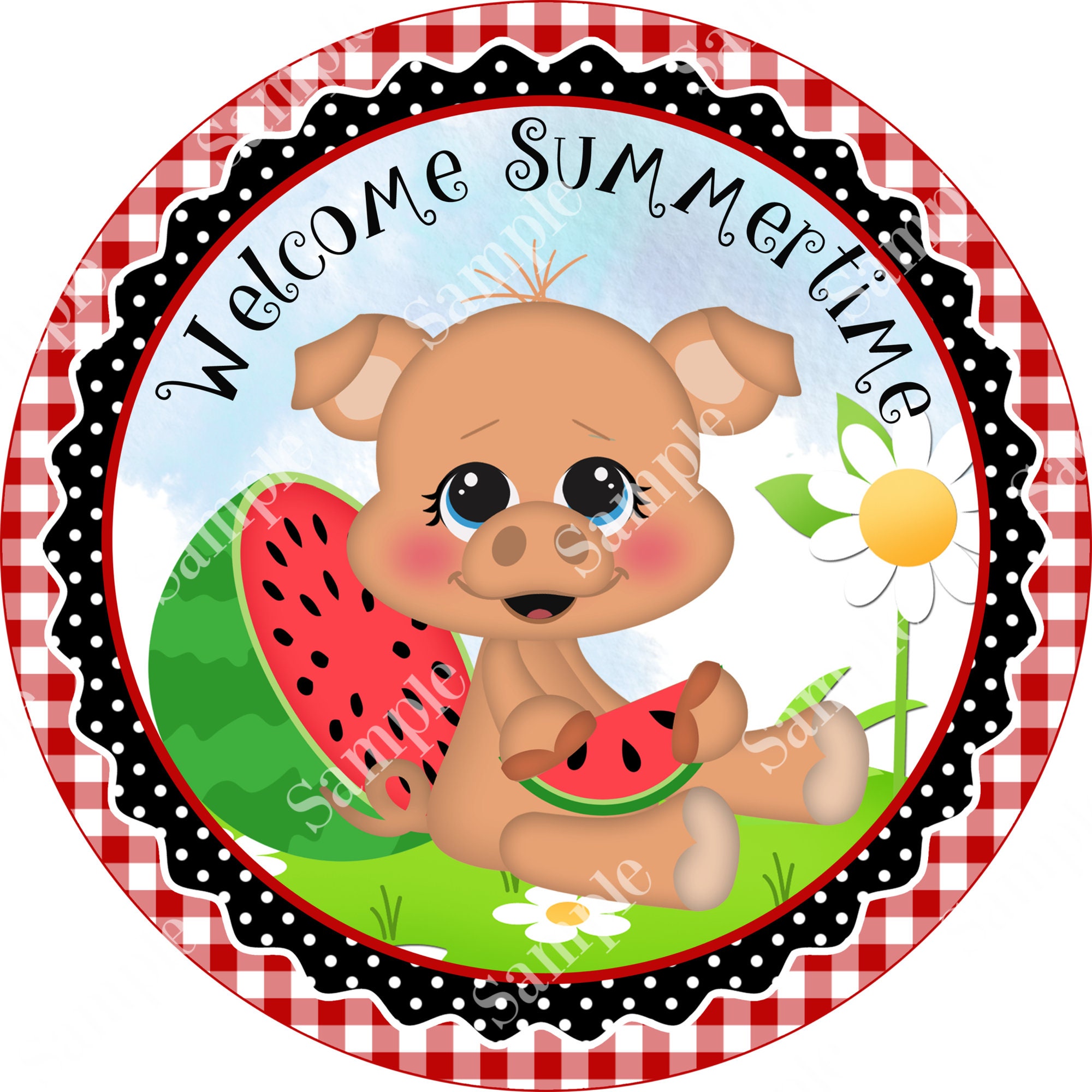 Welcome Summertime Pig Watermelon Sign - Summer Sign for Wreaths - Door ...