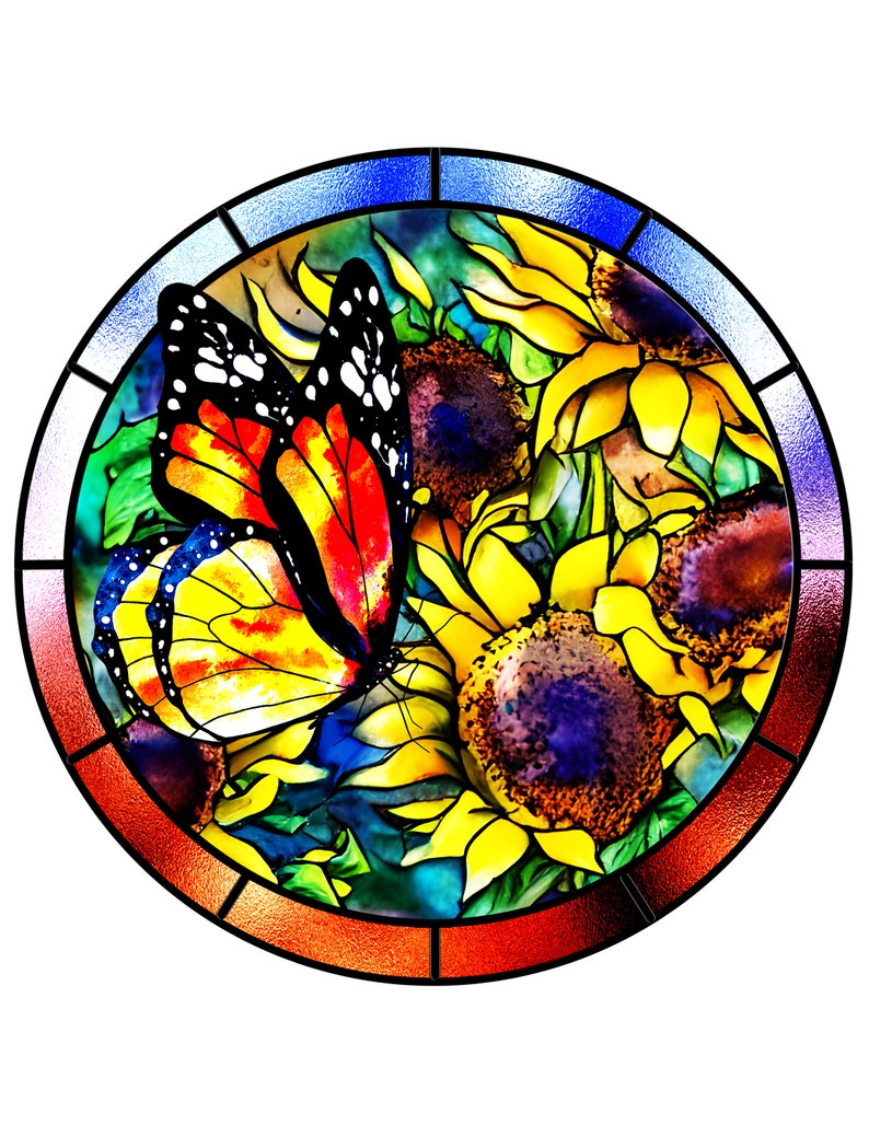 Faux Stained Glass Monarch Butterfly Sunflower Sign Spring - Etsy