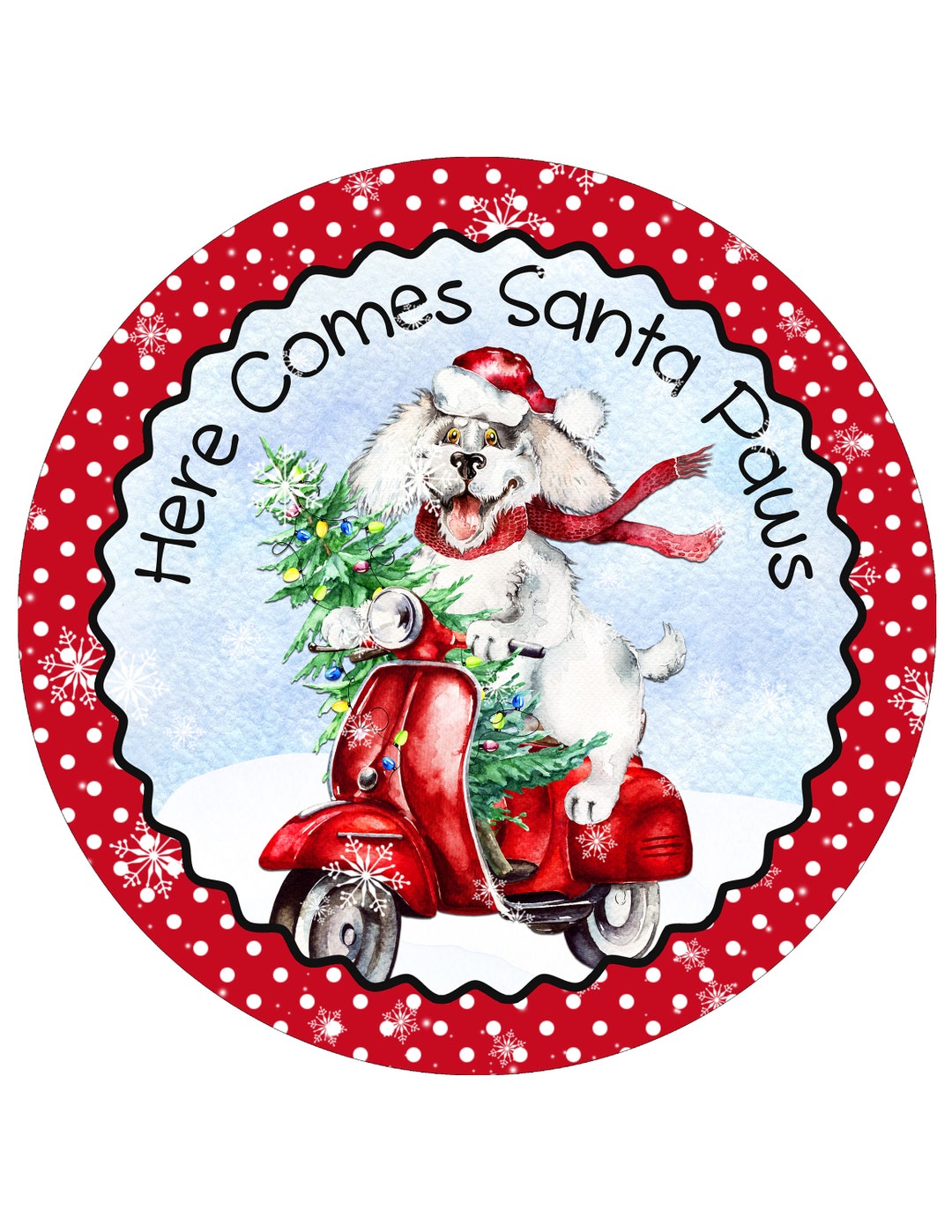 Santa Paws Dog Christmas Sign - Christmas Wreath Sign - Door Hanger ...