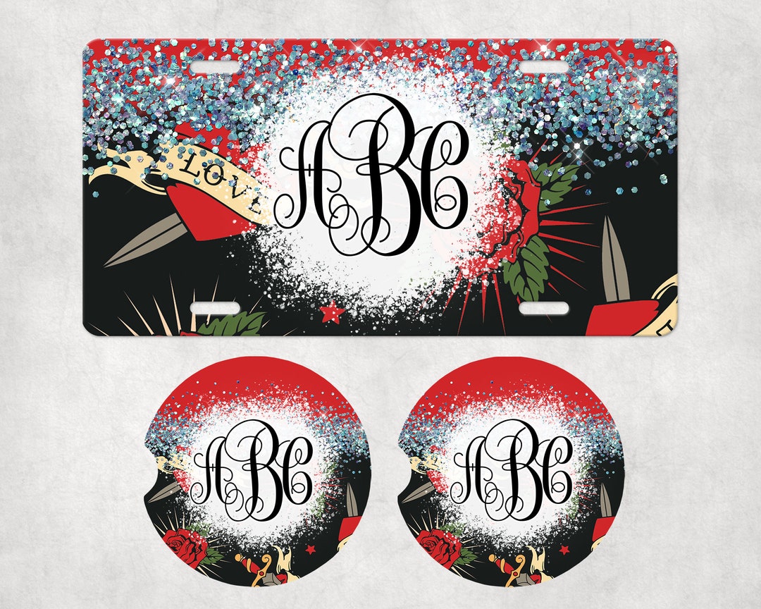 Personalized Monogrammed Car Bundle | Monogram Car Tag | Tattoo Heart ...