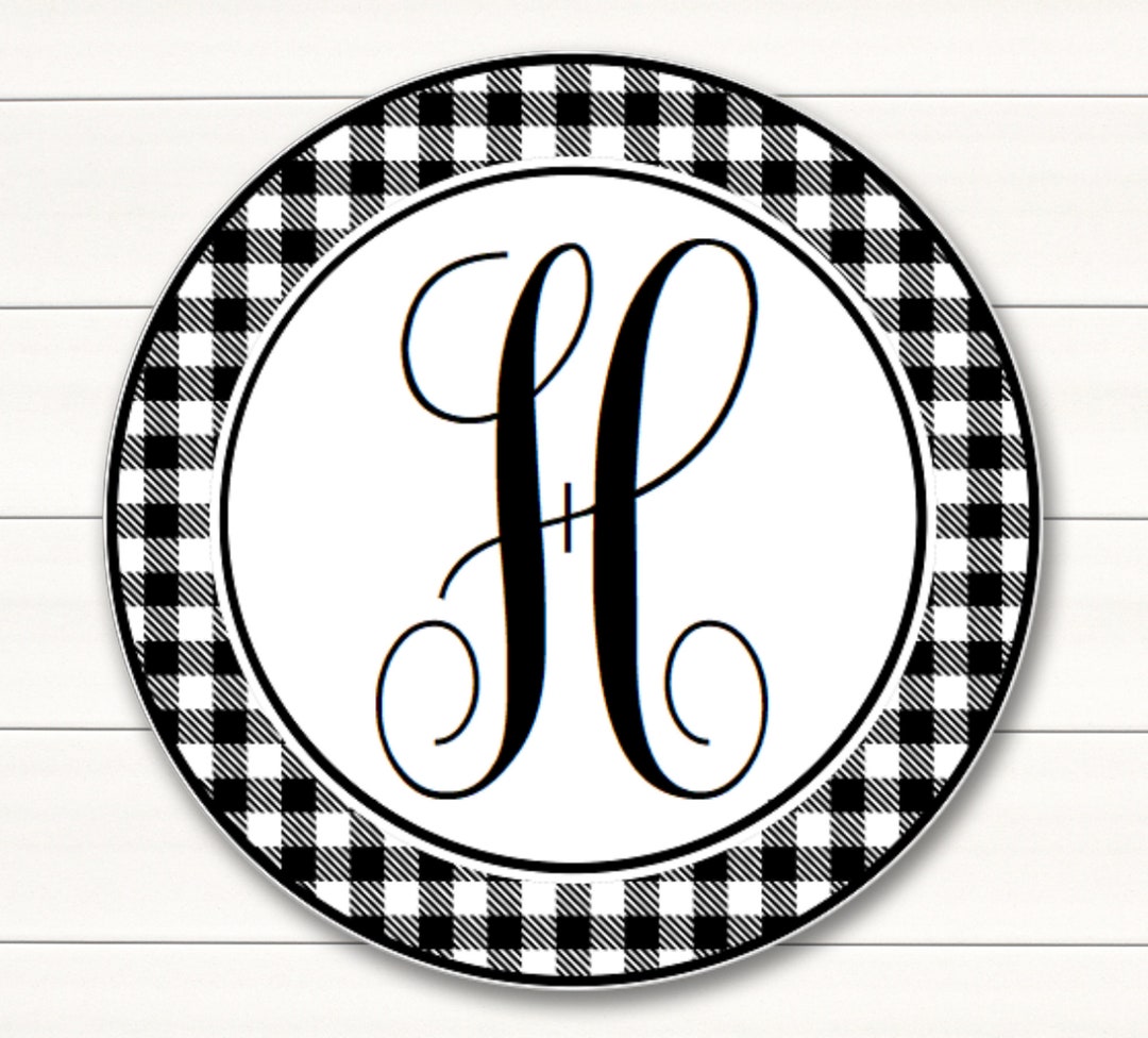 Personalized Buffalo Plaid Initial Monogram Sign Farmhouse Wreath Sign ...