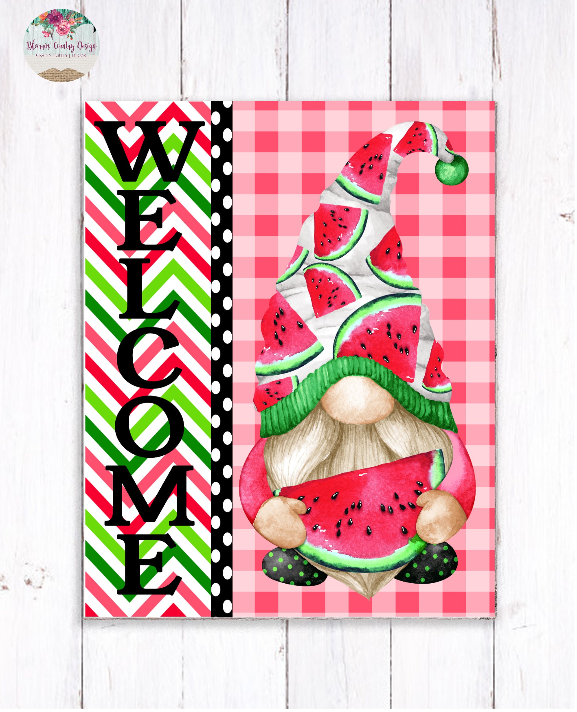 Welcome Watermelon Gnome Sign Summer Sign for Wreaths | Etsy