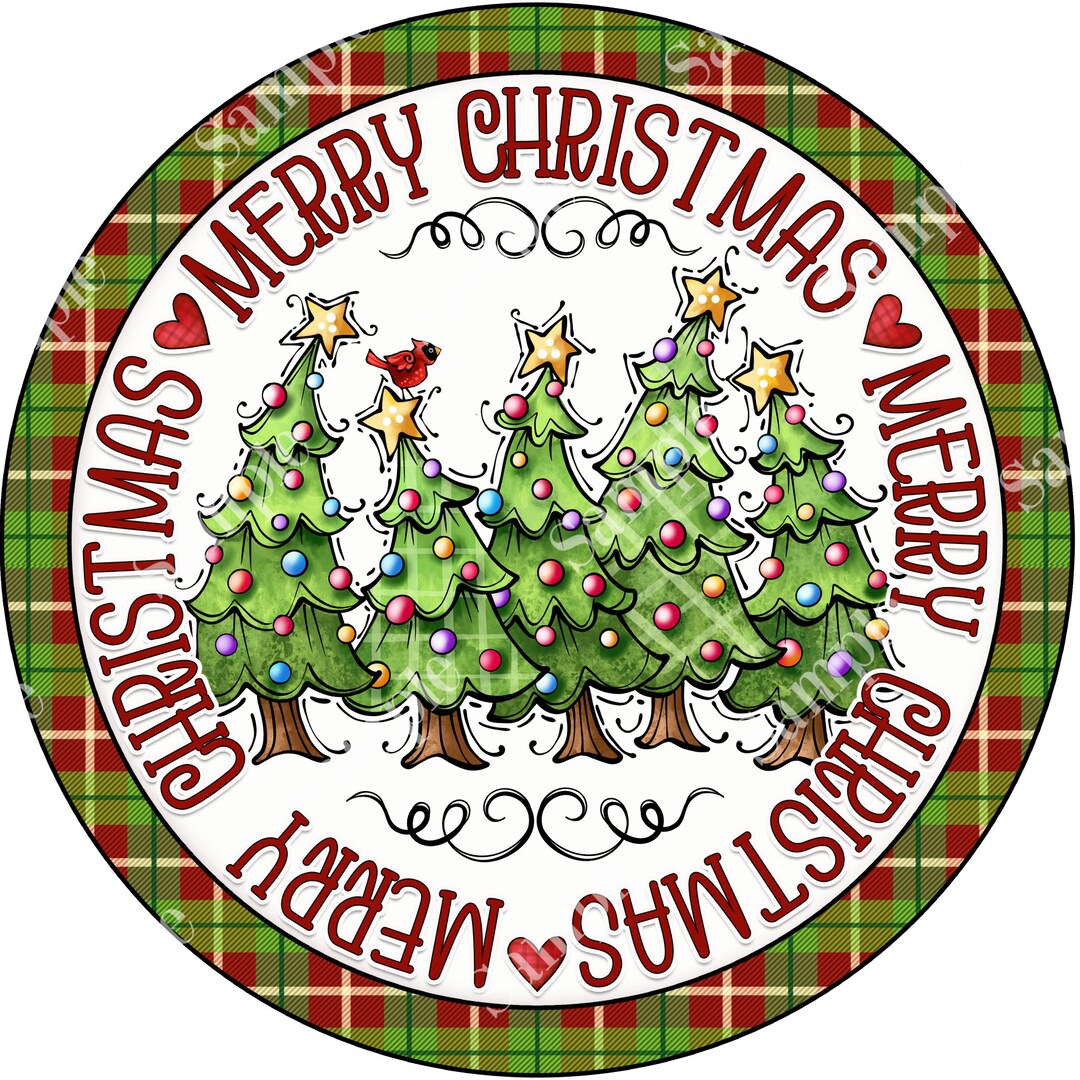Whimsical Christmas Trees Sign - Round Christmas Sign Wreaths - Wreath ...