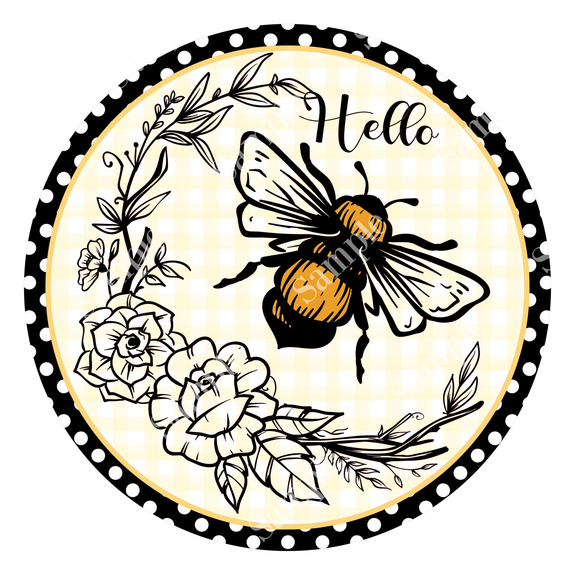 Hello Bee Wreath Sign - Spring Summer Sign for Wreaths - Door Hanger ...