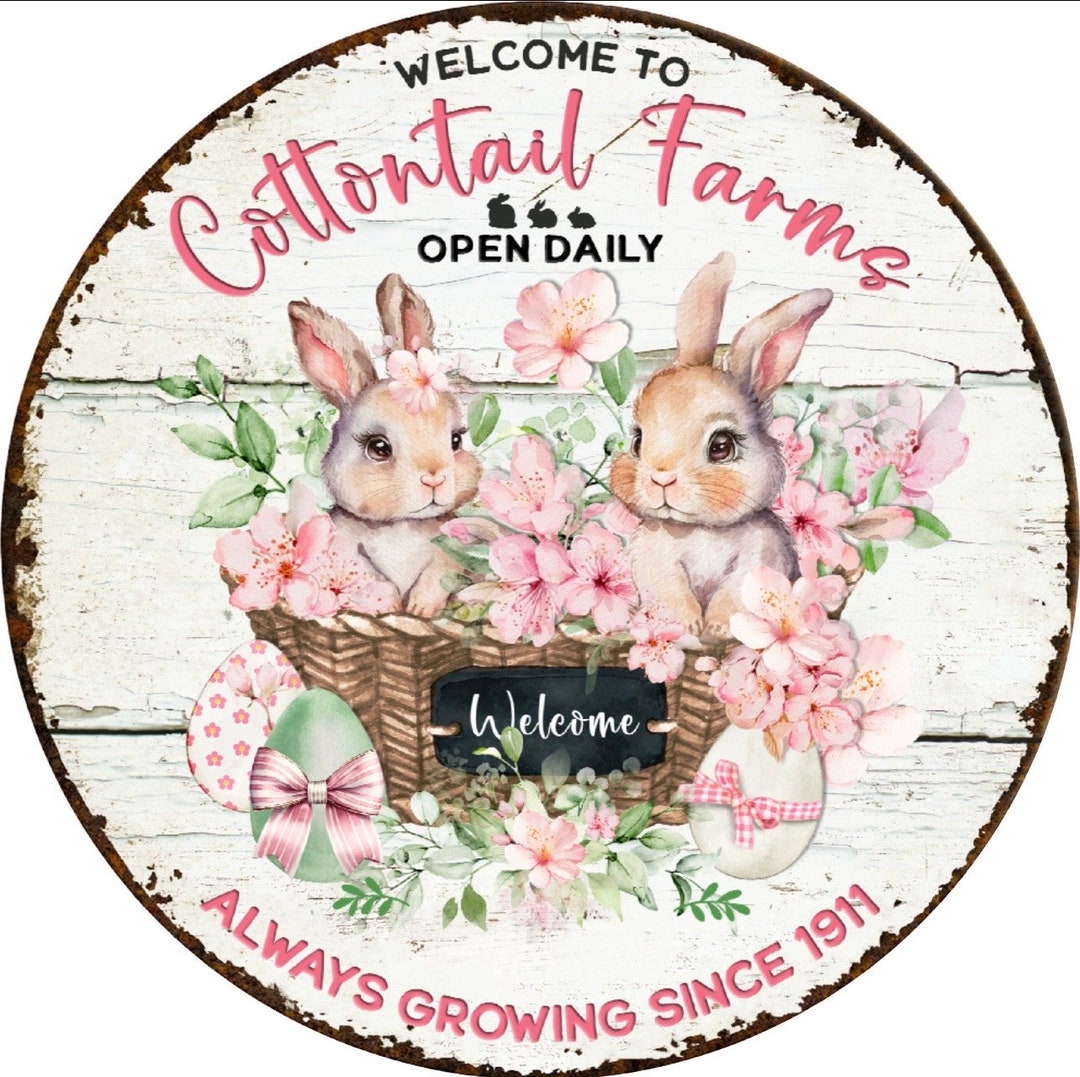 Cotton Tail Farms Bunny Rabbit Spring Easter Sign, Round Vintage Rustic ...