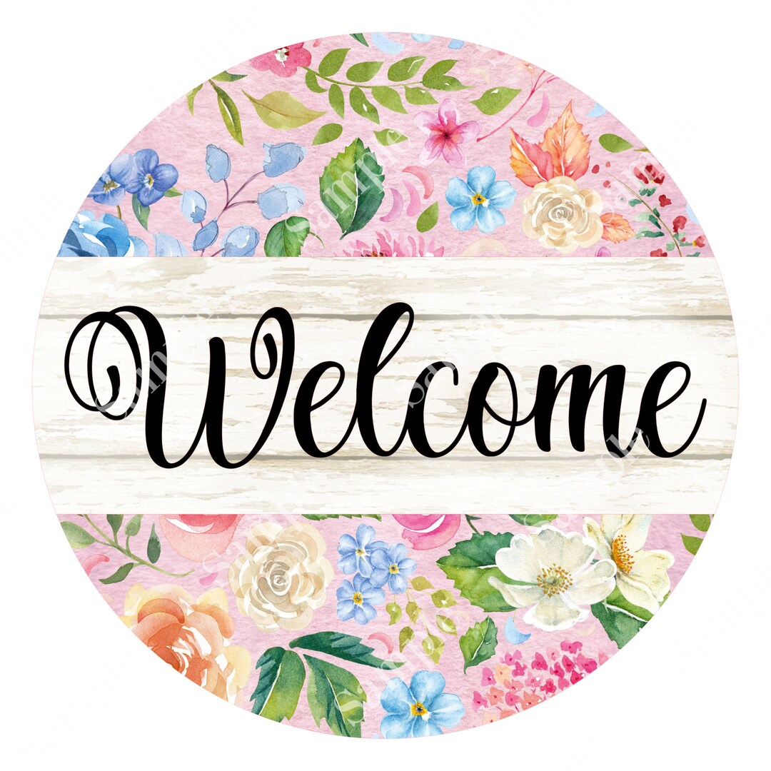 Welcome Pastel Floral Spring Summer Sign - Round Sign - Craft Supplies ...