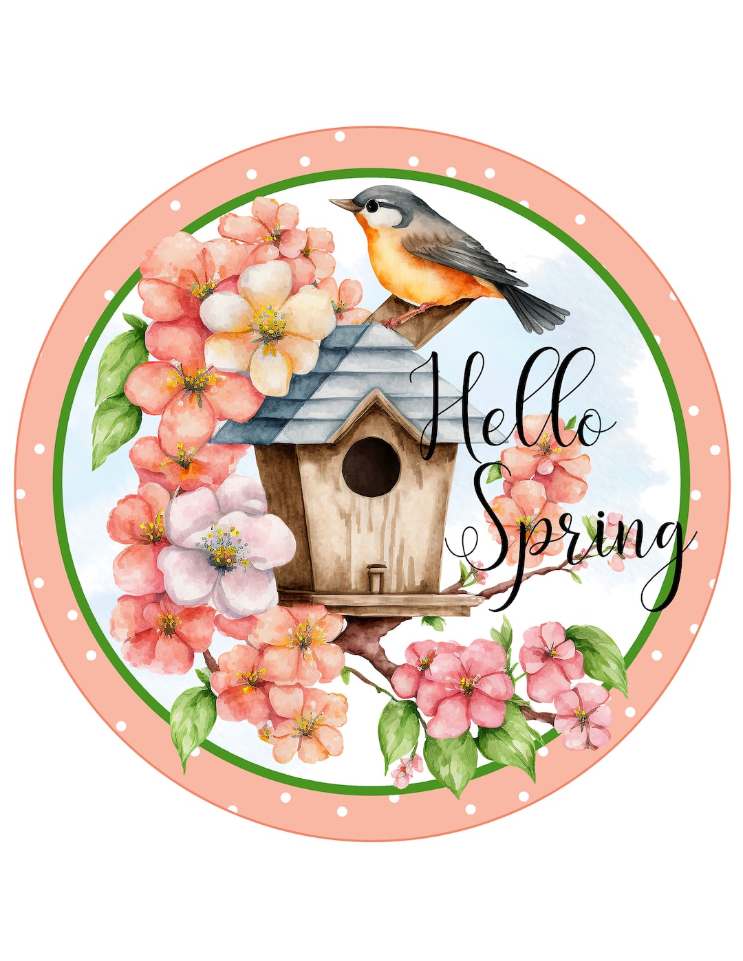 Hello Spring Bird Birdhouse Sign - Spring Sign for Wreaths - Door ...