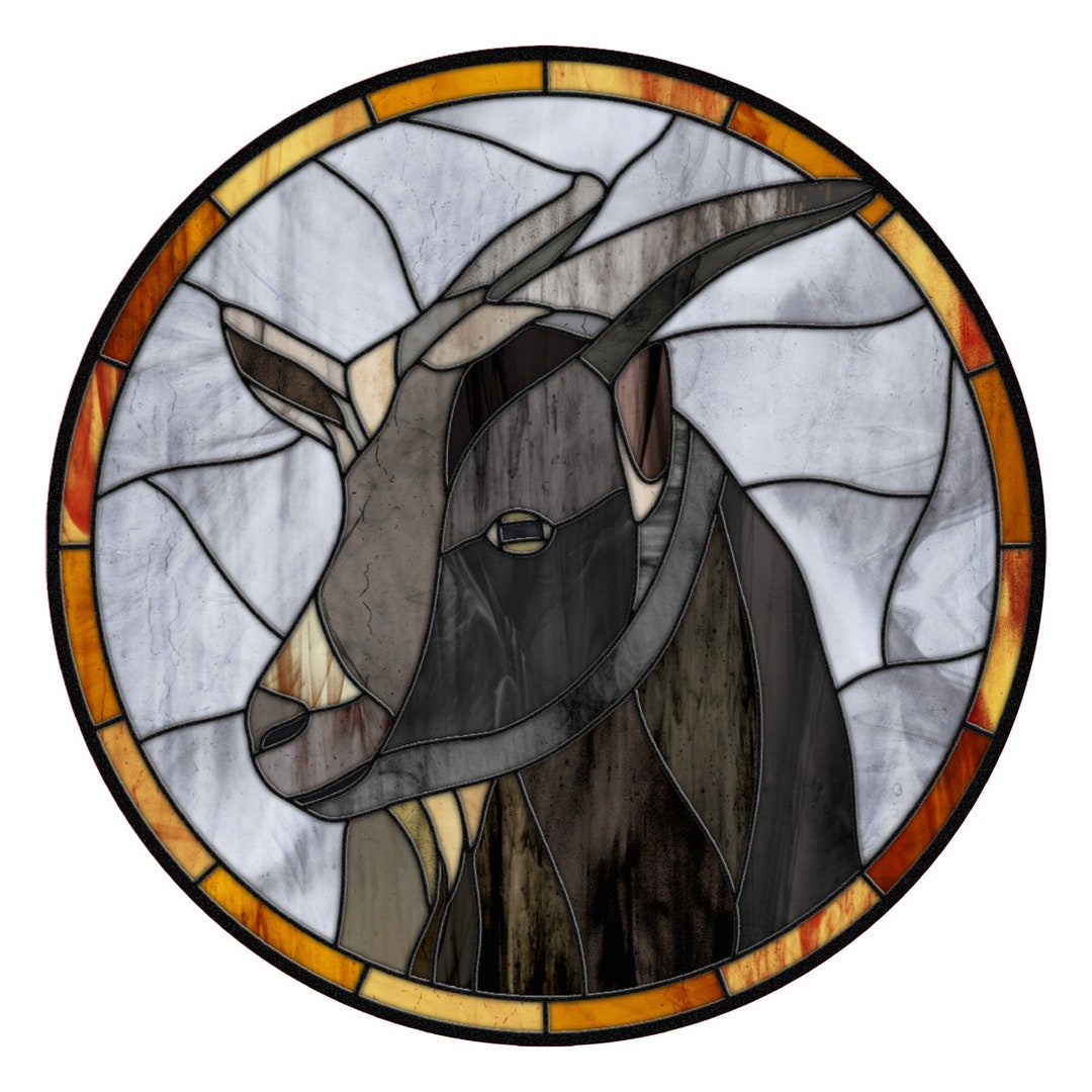 Round Faux Stained Glass Goat Sign, Goat Wreath Sign, Door Decor, Signs ...