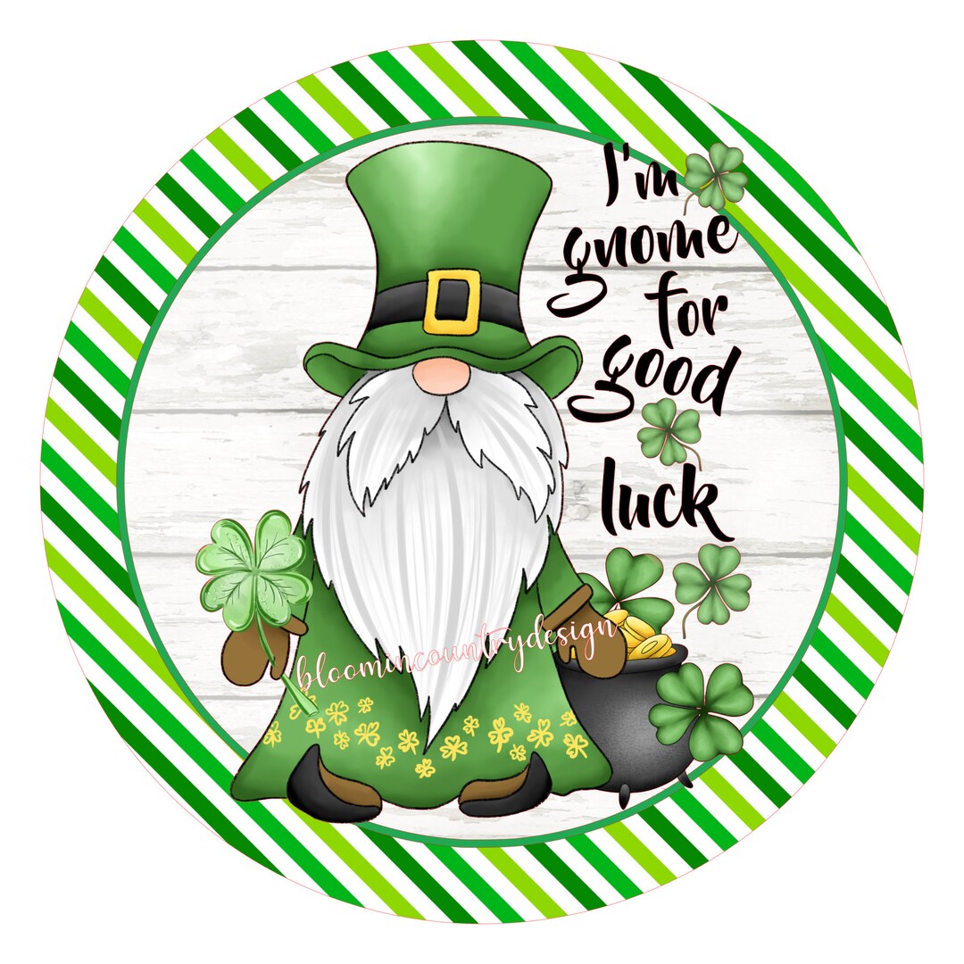 Good Luck Gnome Sign - Round St. Patrick's Day Sign for Wreaths ...