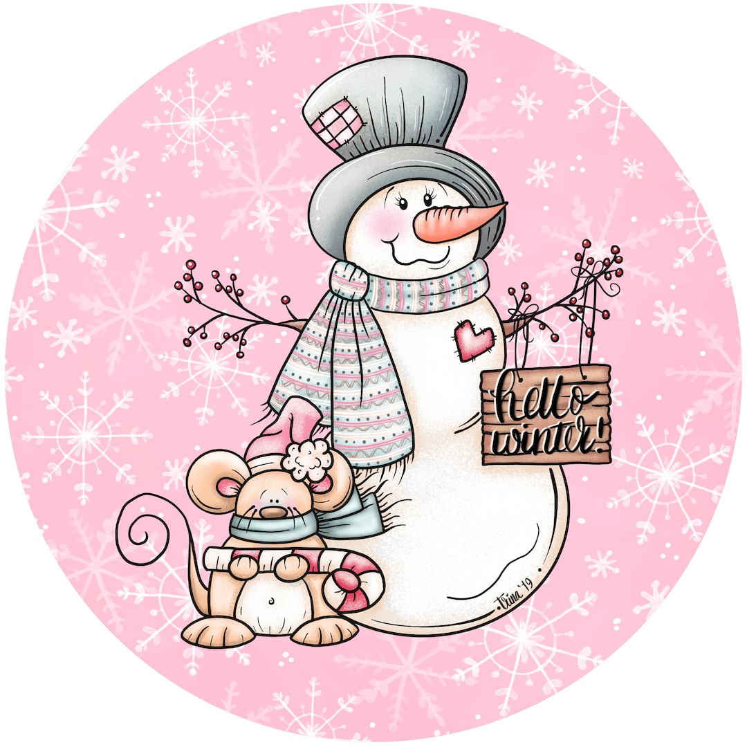 Snowman Winter Christmas Sign - Snowman Sign for Wreaths - Round ...