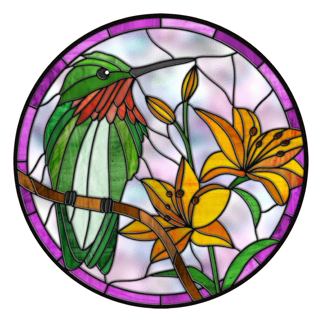 Round Faux Stained Hummingbird Sign, Hummingbird Wreath Sign, Door ...