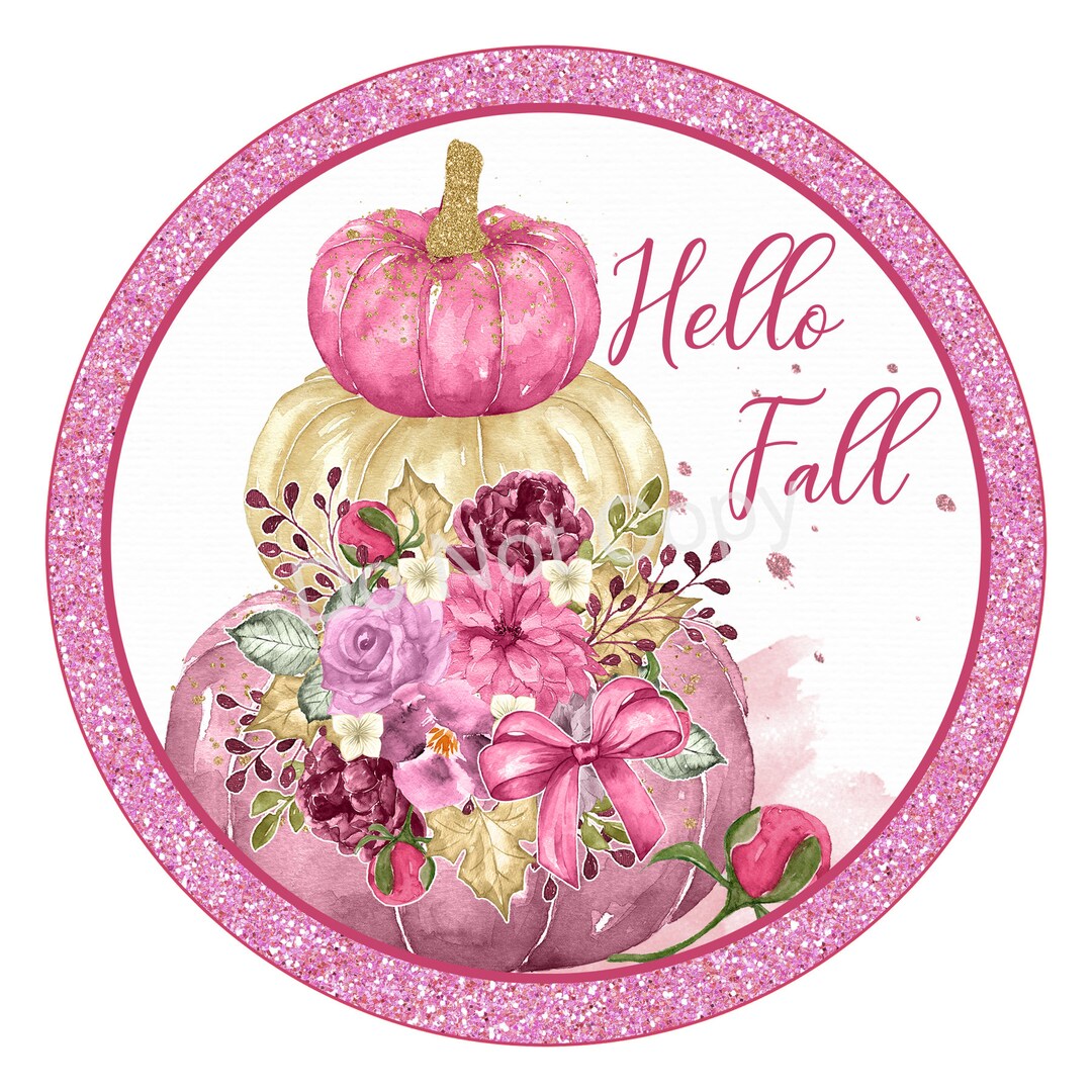 Hello Fall Leopard Pink Pumpkin Sign -craft Supplies - Pumpkin Wreath ...