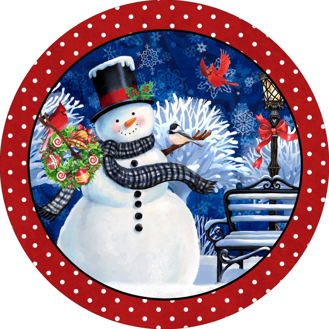 Winter Snowman Christmas Sign Round Spring Summer Sign for Wreaths ...