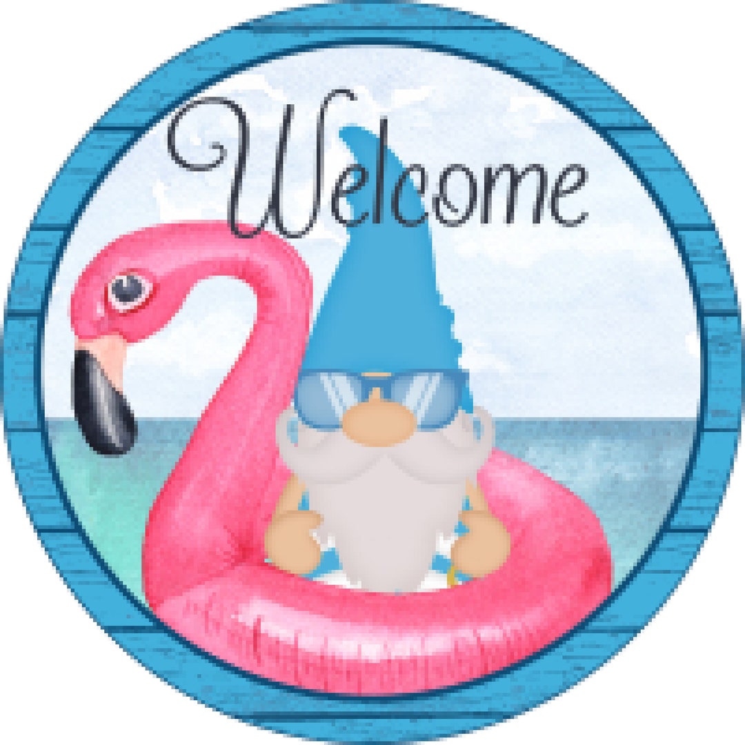 Welcome Pool Gnome Sign - Round Summer Sign for Wreaths - Gnome Wreath ...