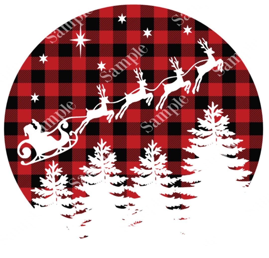 Santa Sleigh Red Plaid Christmas Sign - Christmas Wreath Sign - Door ...