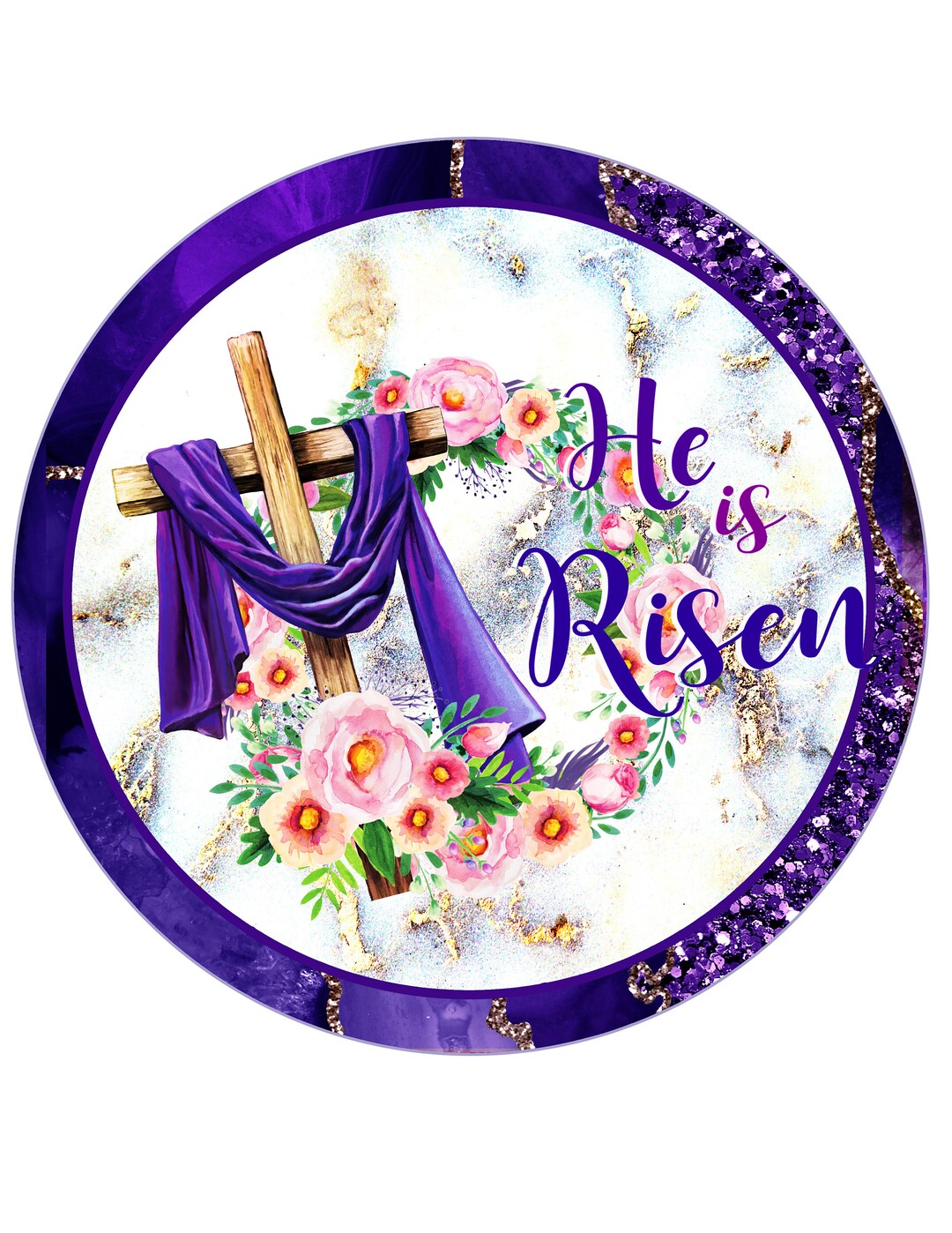 He is Risen Easter Sign - Round Spring Easter Sign for Wreaths ...