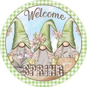 Welcome Spring Gnome Sign - Round Spring Summer Sign for Wreaths ...