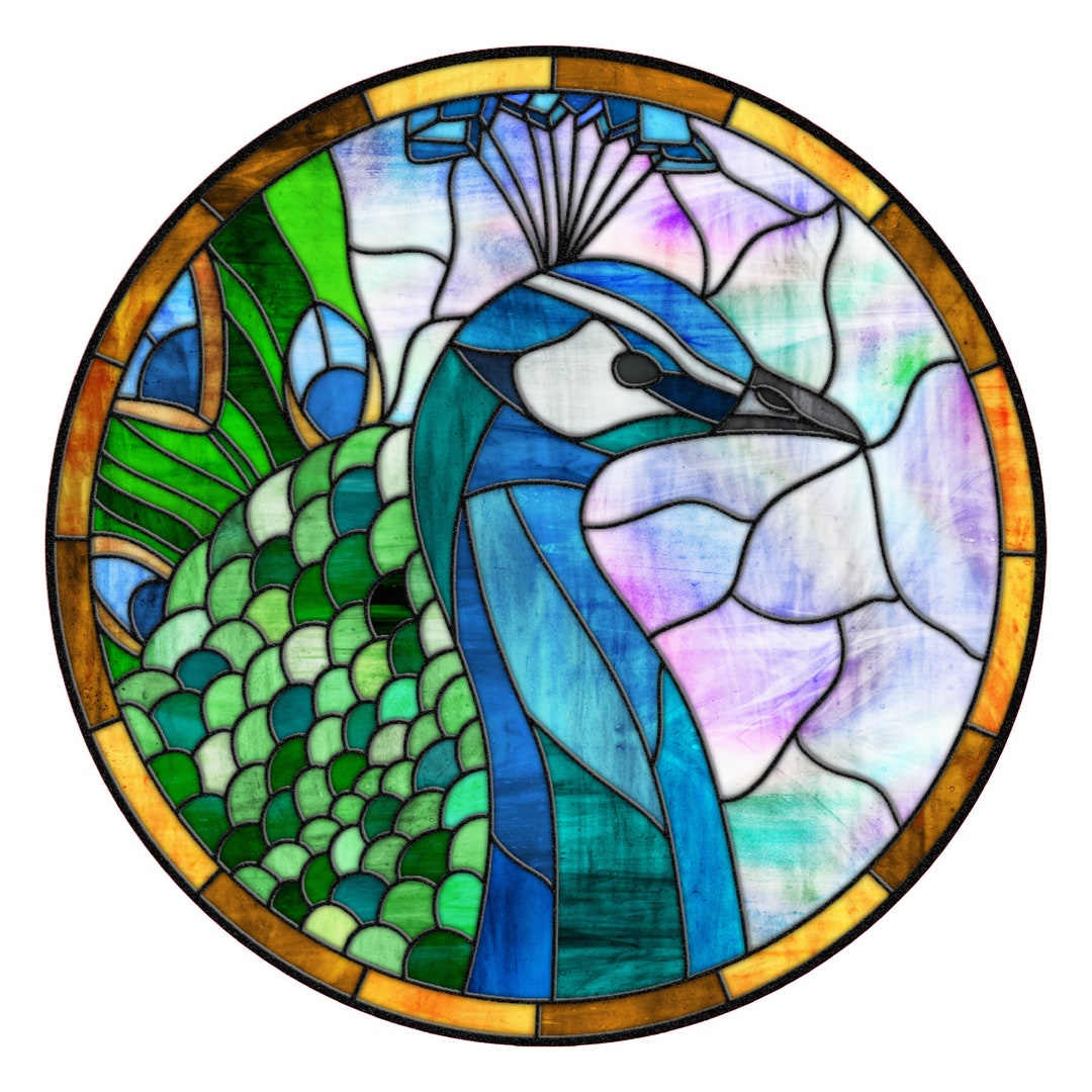 Round Faux Stained Glass Peacock Sign, Peacock Wreath Sign, Door Decor ...