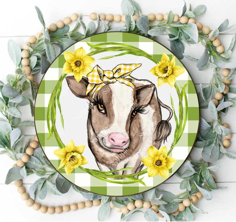 Spring Cow Sign Round Spring Summer Farmhouse Sign for - Etsy