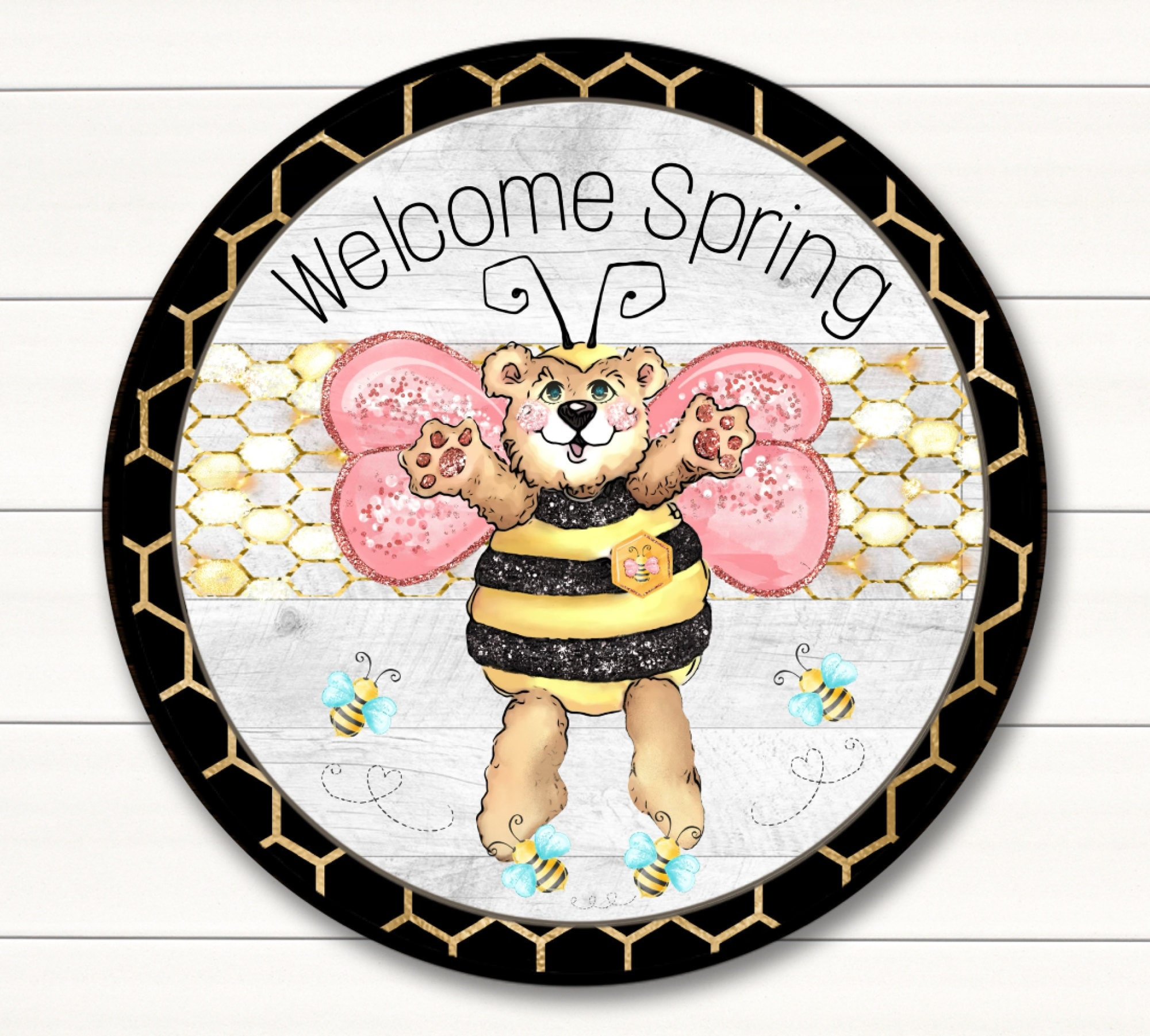 Welcome Spring Bee Sign Bee Wreath Sign Welcome Sign - Etsy