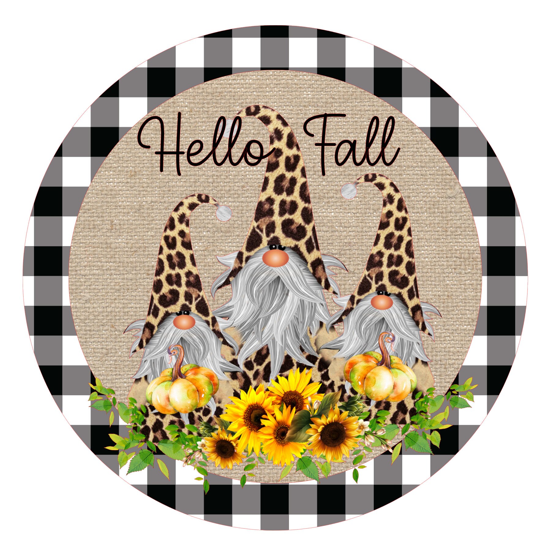 Hello Fall Sunflower Gnome Sign Wreath Sign Wreath Center | Etsy