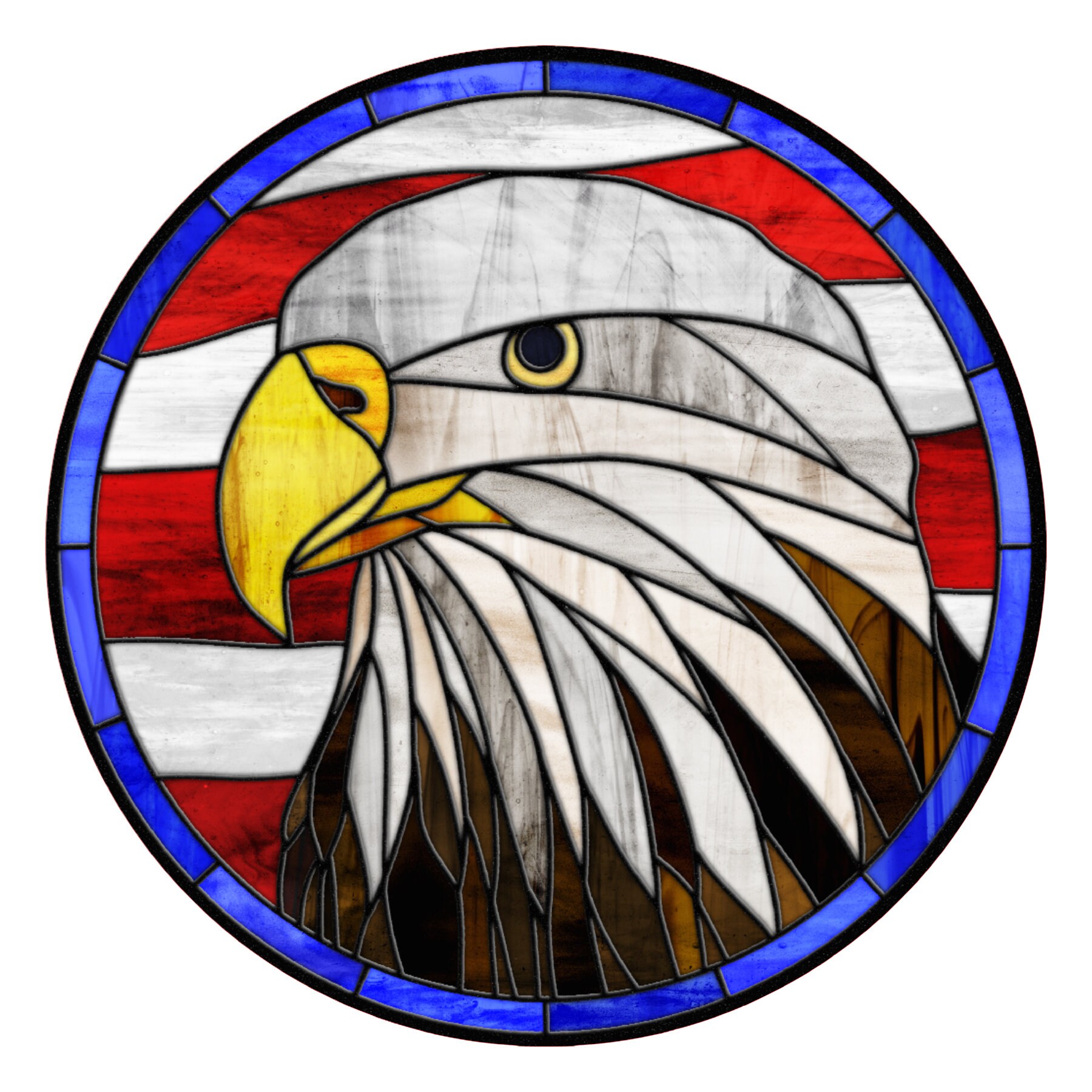 Round Faux Stained Glass Bald Eagle Sign, Patriotic Eagle Wreath Sign ...