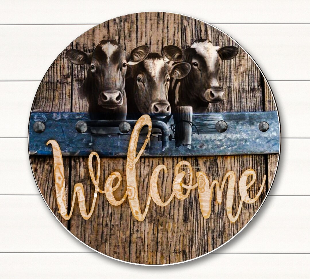 Welcome Cow Sign - Farmhouse Wreath Sign - Rustic Sign - Wreath ...