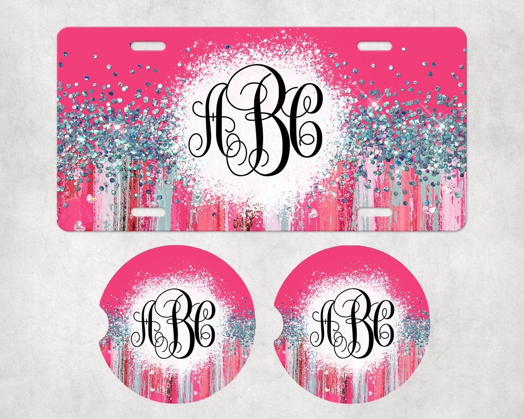 Personalized Monogrammed Car Bundle | Monogram Car Tag | Pink Abstract ...