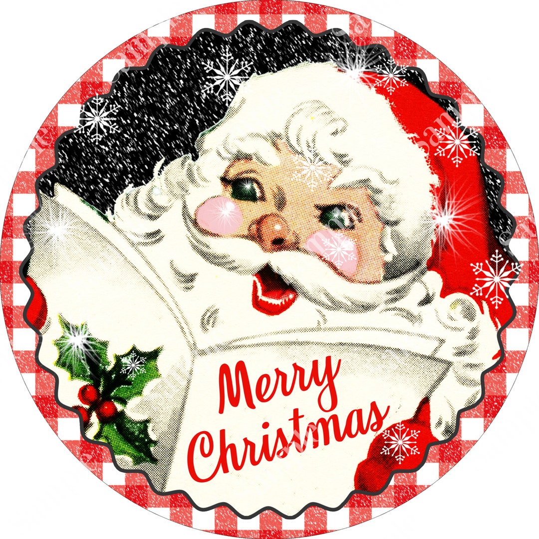 Vintage Santa Christmas Sign - Round Christmas Sign Wreaths - Wreath ...
