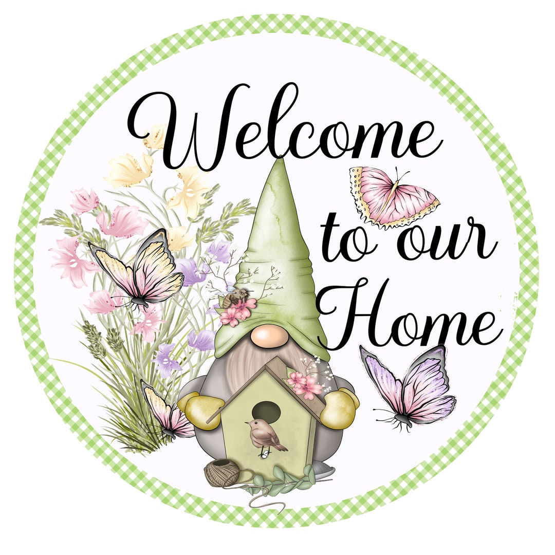 Spring Gnome Sign - Round Spring Welcome Sign for Wreaths - Sign ...
